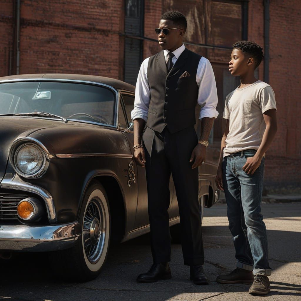 Steampunk Noir Portrait: Black Man Warns Teenager ... - AI Art