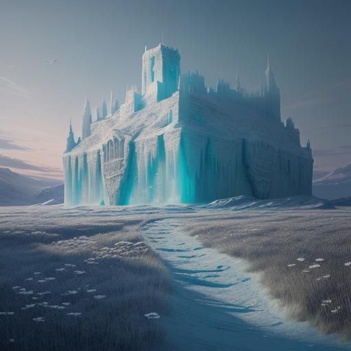 Landscape in tundra. Ice castle. Flowers.Sun. - AI Generated Artwork ...
