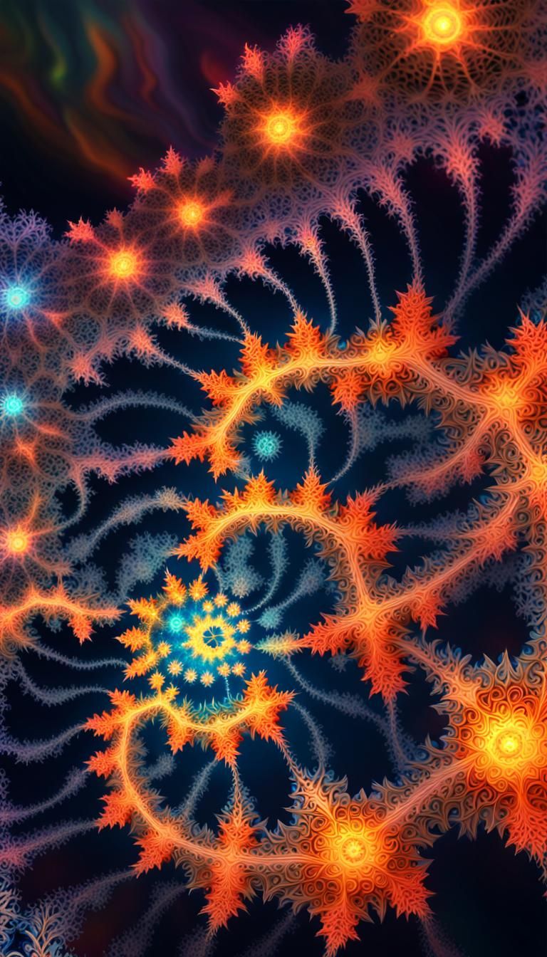 a intricate and complex mandelbrot fractal made of 3d textures ...