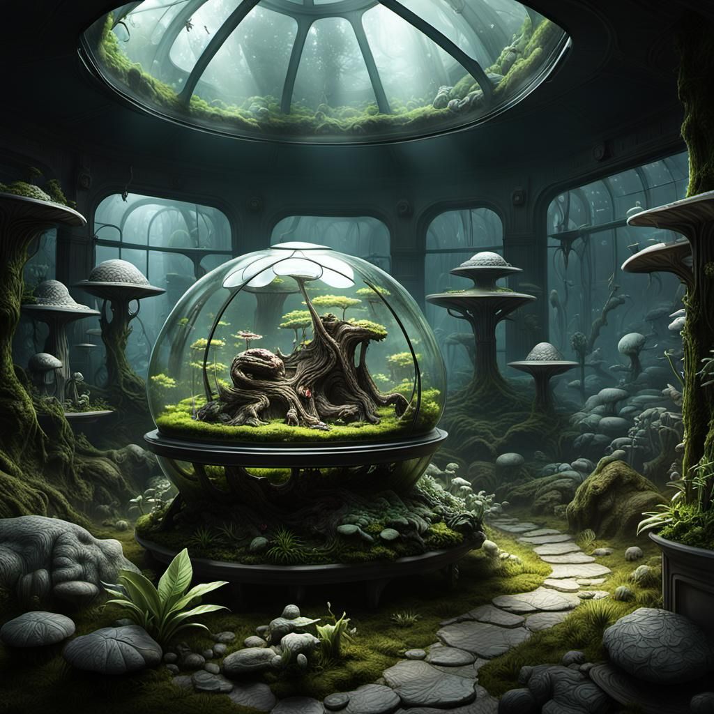 An alien Terrarium enclosed garden that can contain a alien biologicals ...