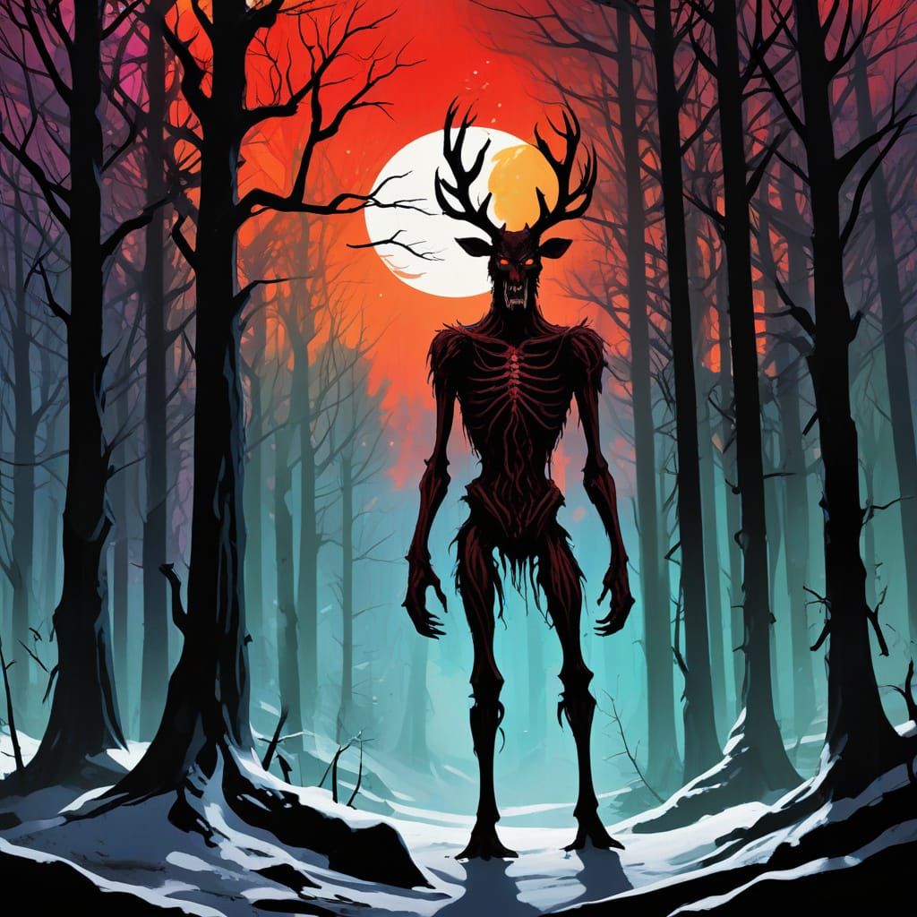 Wendigo inspired - Ethereal Horror Figure in a Dark, Snowy ...