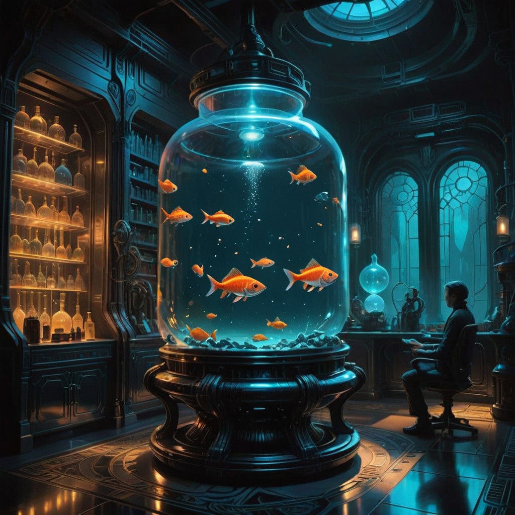 Goldfish in the lab - Scientist Contemplates Argon Gas in a...