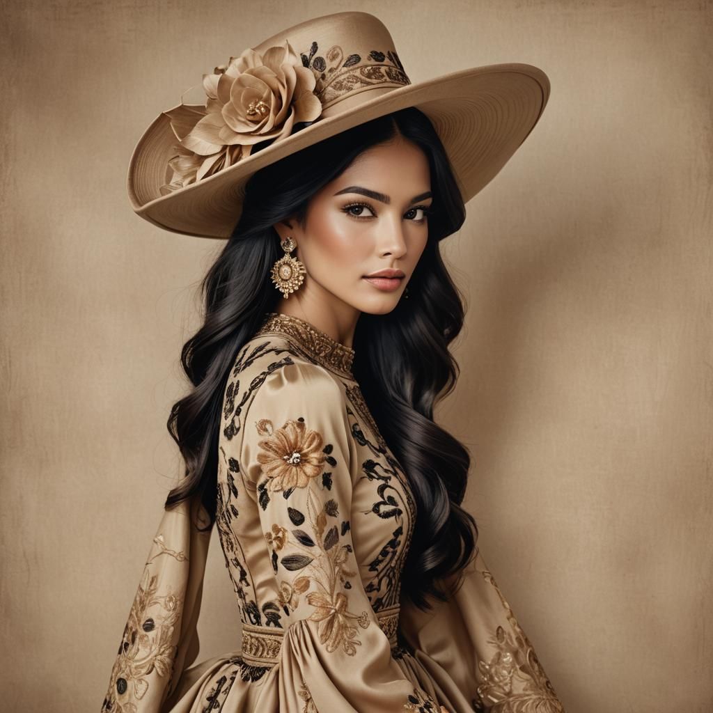 a chic fashion model with long black hair, brown eyes, hispanic latina ...