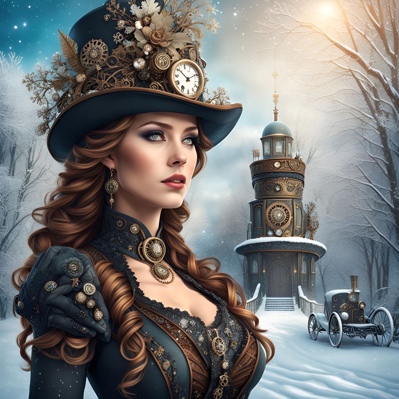 Beautiful Steampunk Queen of the Steampunk Winter Wonderland - AI ...