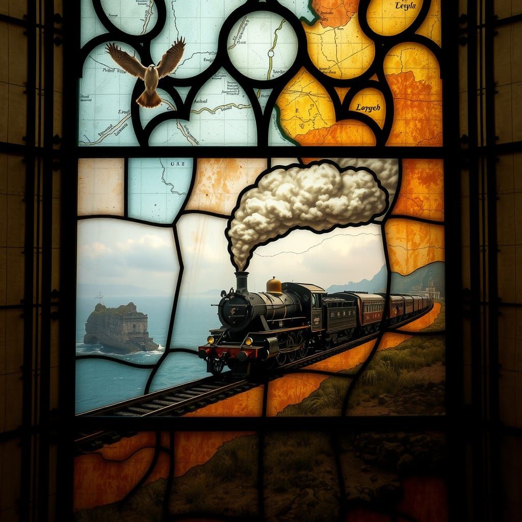 A stained glass Train window - A stained glass Train window