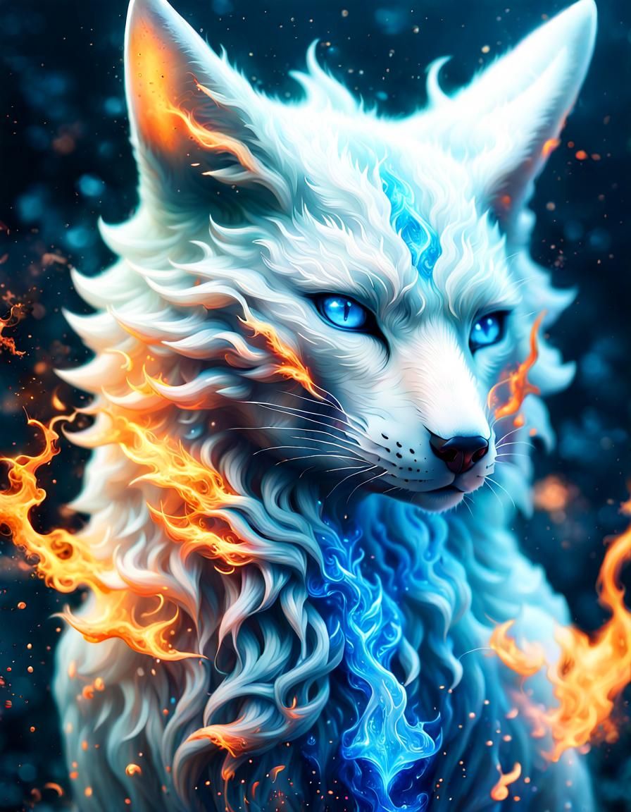 Blue flaming Kitsune - AI Generated Artwork - NightCafe Creator