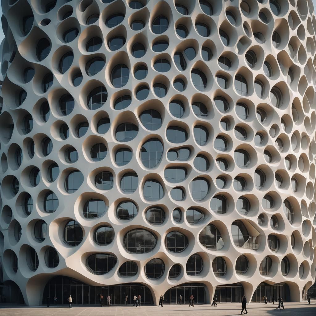 Design a building with parametric architecture, using algorithms to create organic shapes and ...