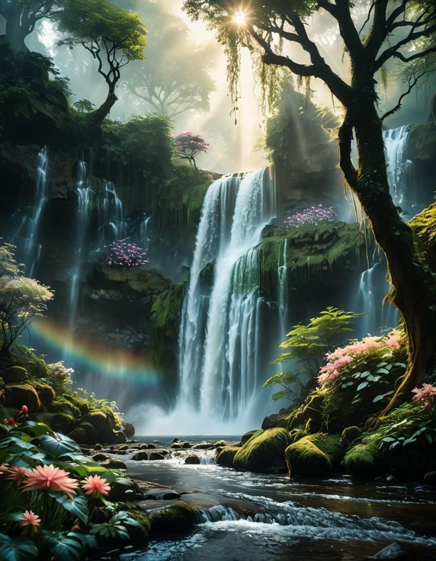 Waterfall cascades - AI Generated Artwork - NightCafe Creator
