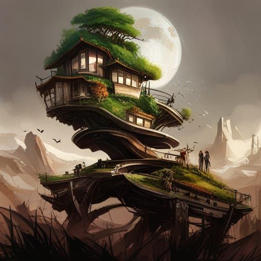 Wasteland bonsai treehouse - AI Generated Artwork - NightCafe Creator