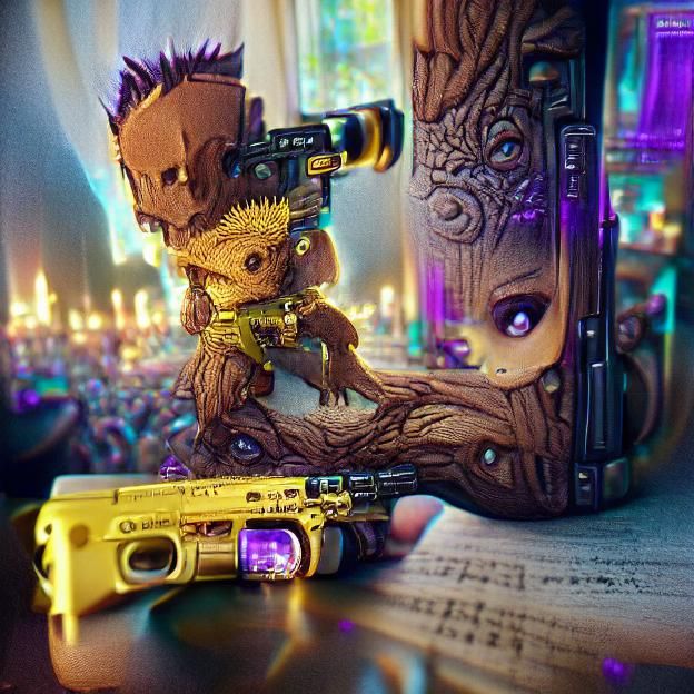Chibi Groot With A Gun - AI Generated Artwork - NightCafe Creator