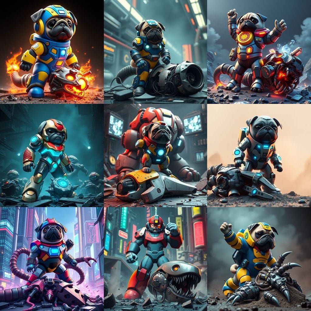 Pug MegaMan Hero Conquers Vacuum Boss in Epic 3D A... - AI Art