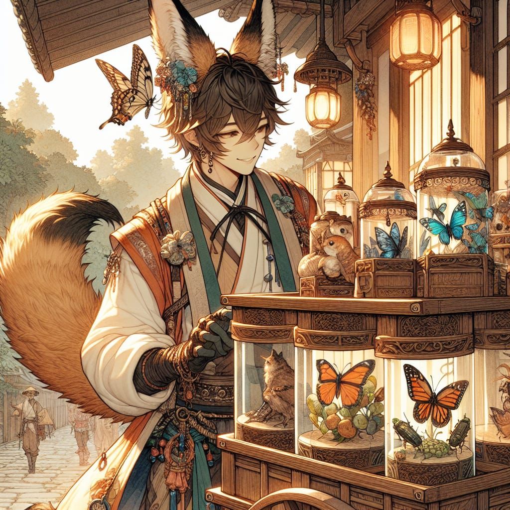 Little pretties for sale - Handsome Kitsune Merchant Walking...