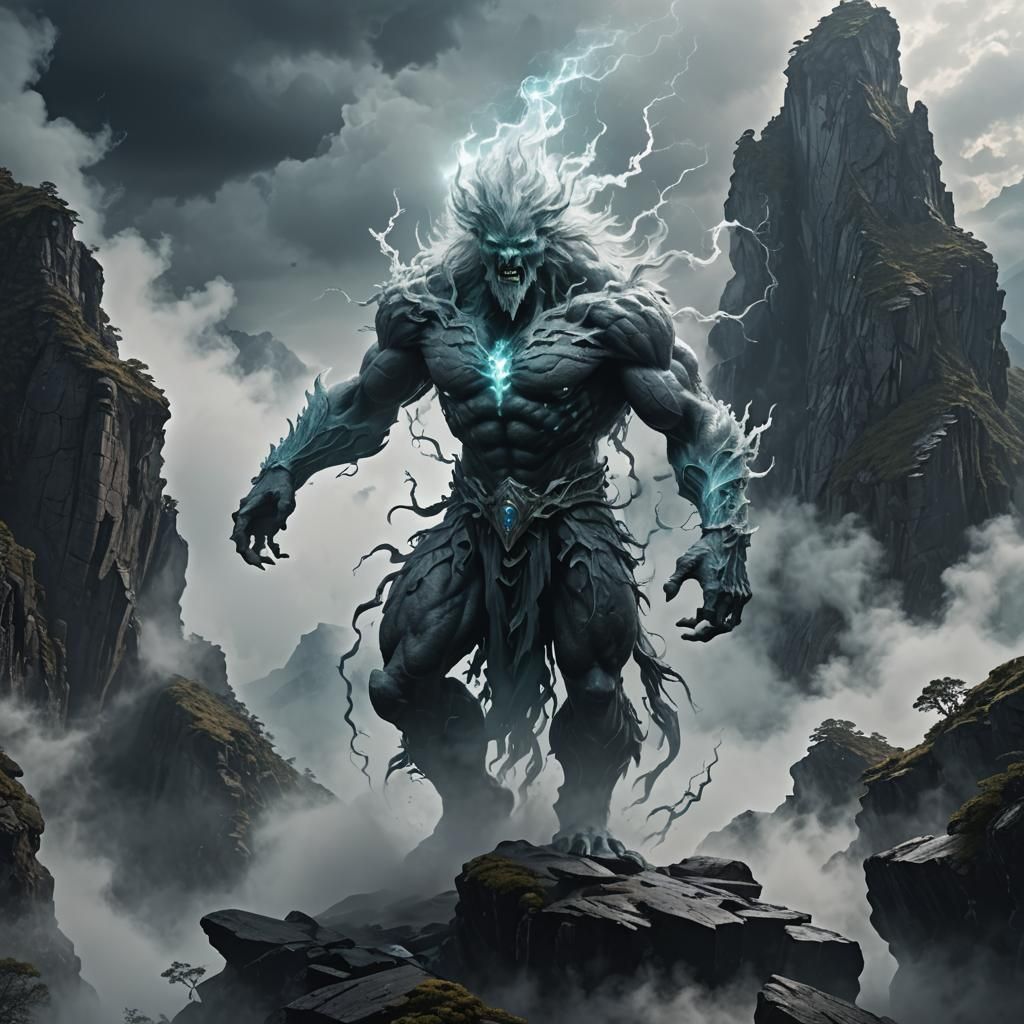 Storm giant with arcing electricity from the storm - AI Generated ...