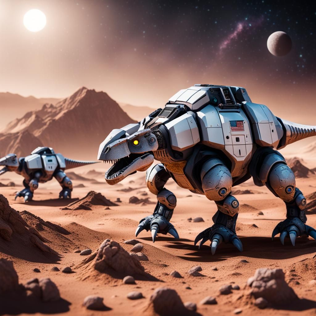 Paradox Robotic Dinosaurs Occupying Martian Moon Oceanic Colony - AI ...