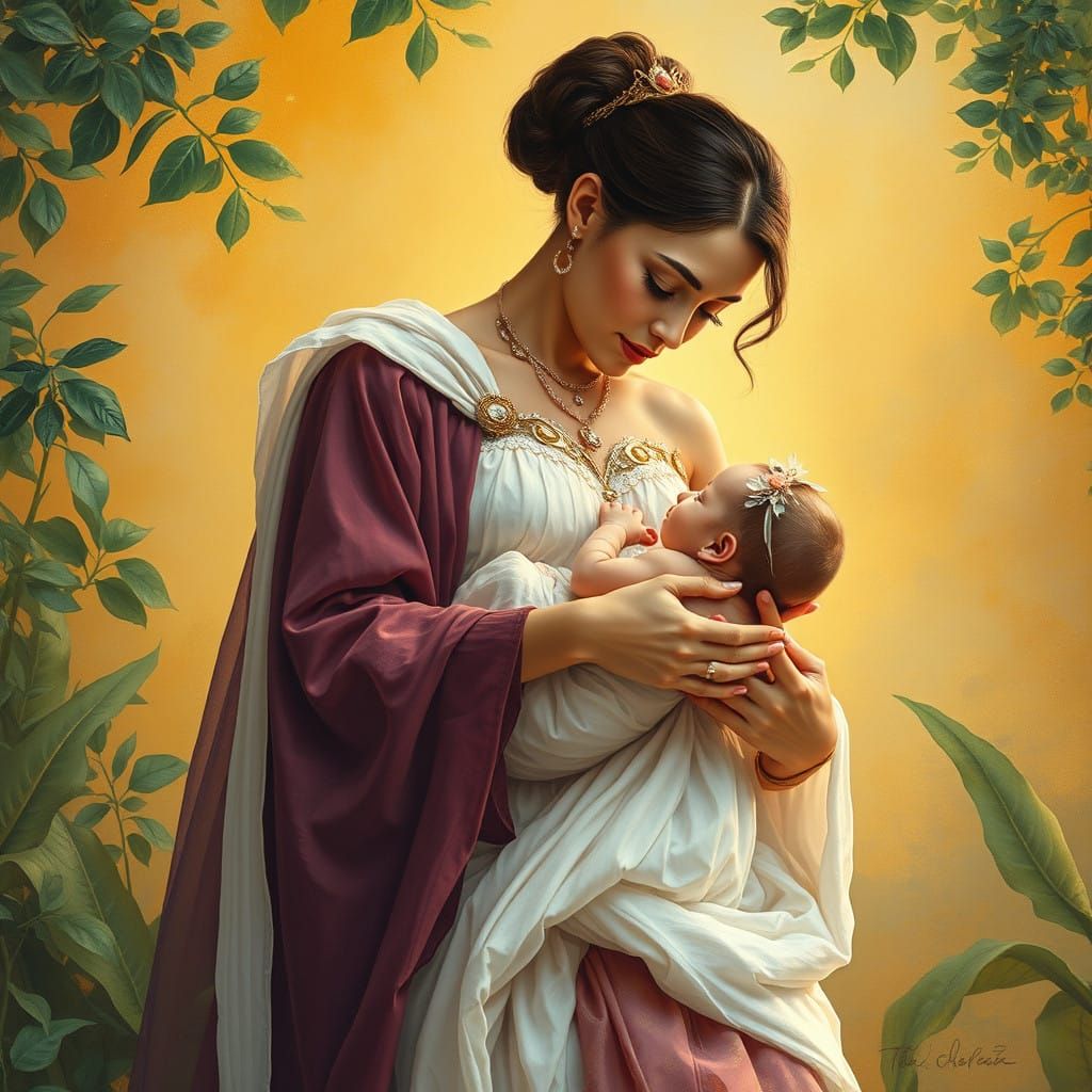 measure has been borned - Regal Mother Holds Newborn in Whim...