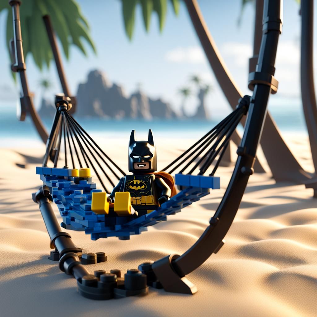 (Lego Batman 1.4) on a lego (beach 1.5) in a (hammock 1.2) 8K ...