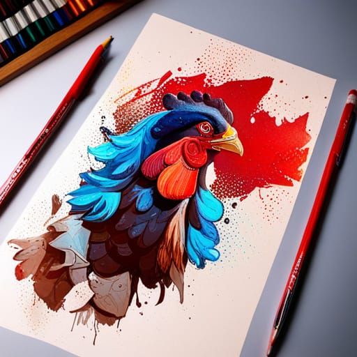 badass rooster! Borderlands: paper marbling! Oil splash!! Oil stained ...