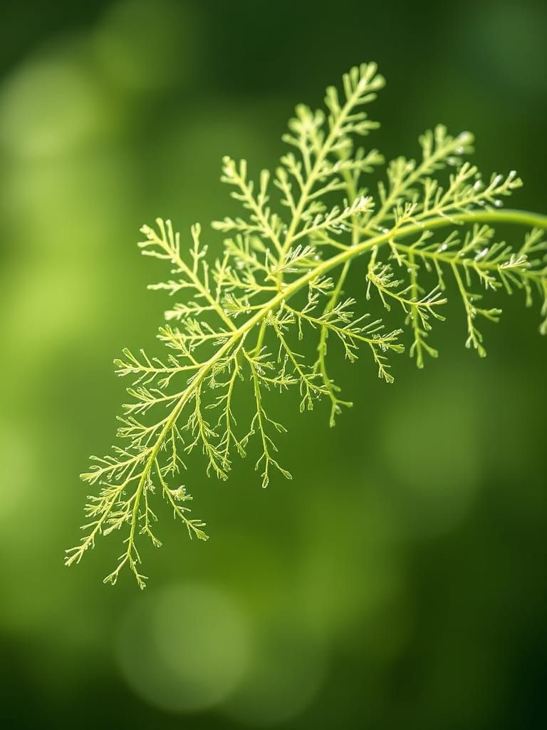 Delicate dill fronds stretch gracefully against a soft green backdrop ...