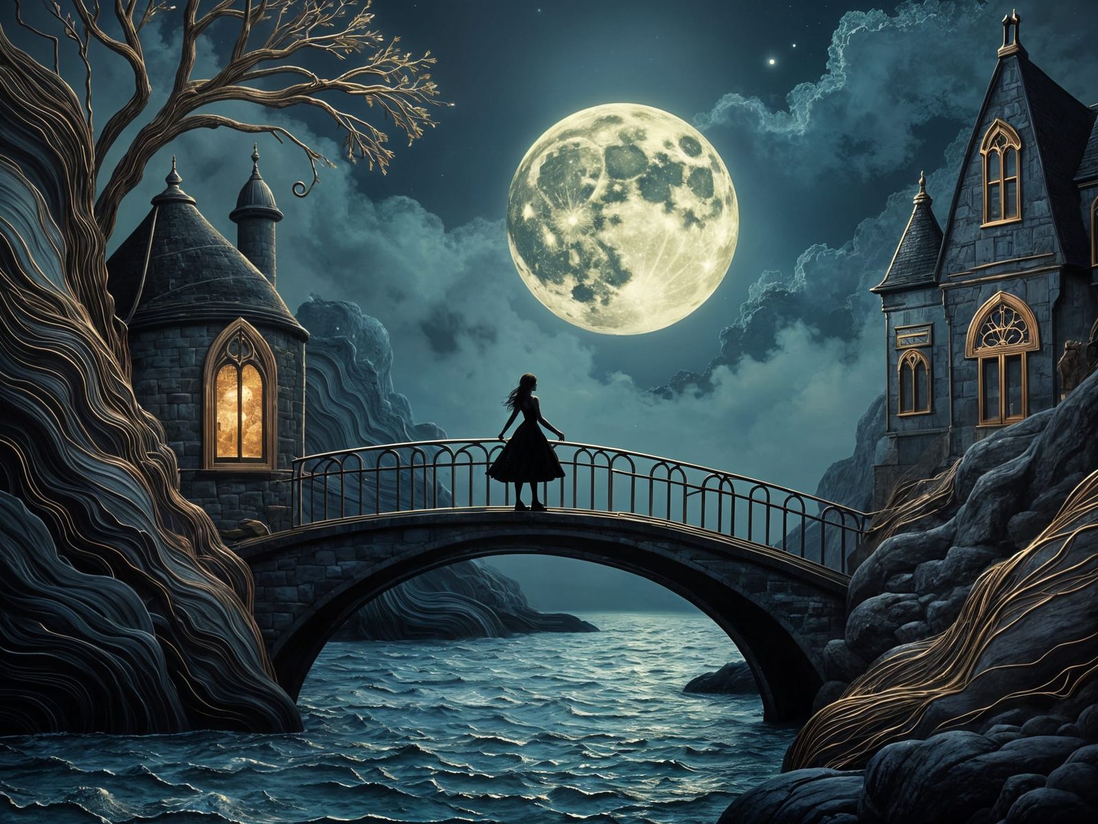 The moonlight bridge walk - Romantic Moonlit Bridge Scene in...