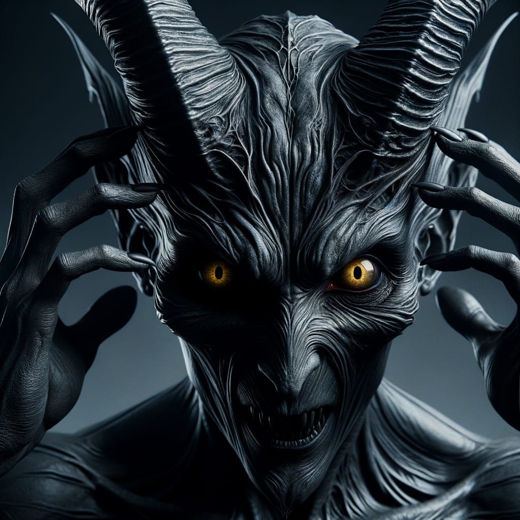 Menacing Raven Black Demon with Piercing Yellow Ey... - AI Art