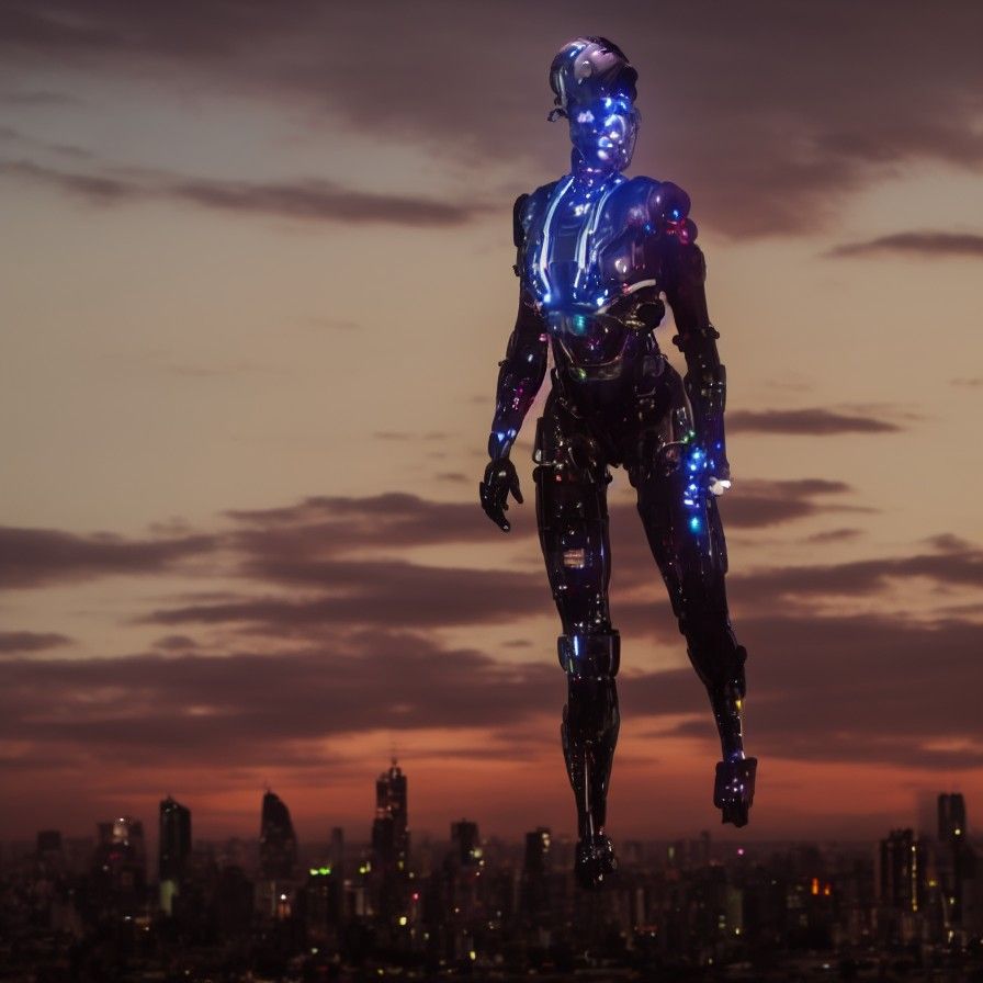 Cyborg Queen Over Futuristic Cityscape - AI Art
