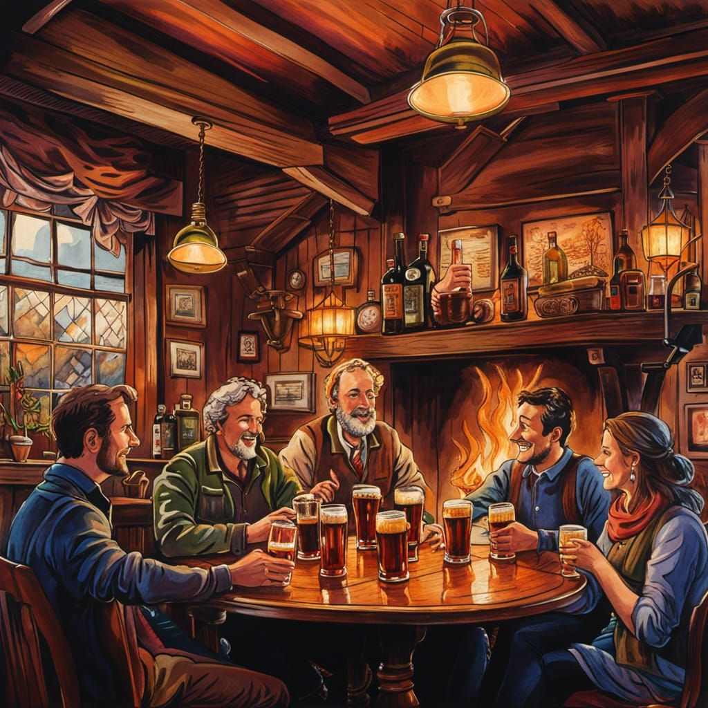 Friends and pints in the pub is Friday night heaven. - AI Generated ...