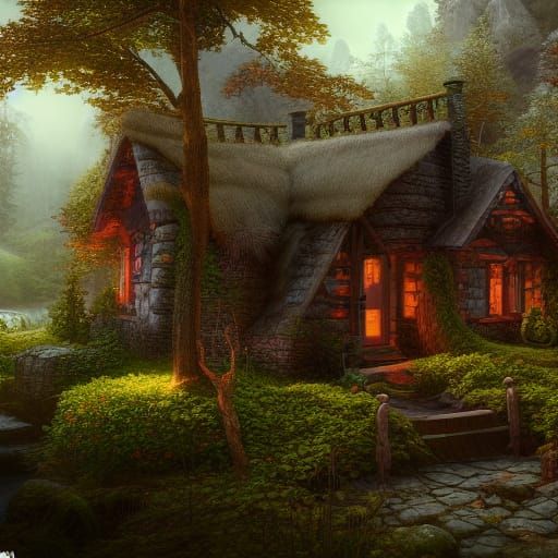 Forest cottage - AI Generated Artwork - NightCafe Creator