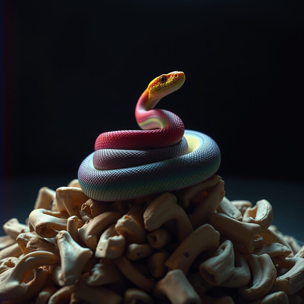 Surreal Pastel Snake Unwinds on a Molar Heap - AI Art