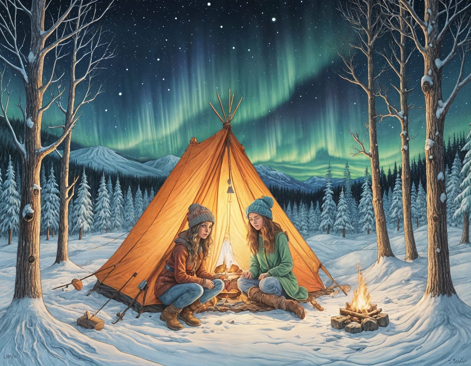 Camping Chums - Winter Wonderland Hippie Girl Camping in Nor...