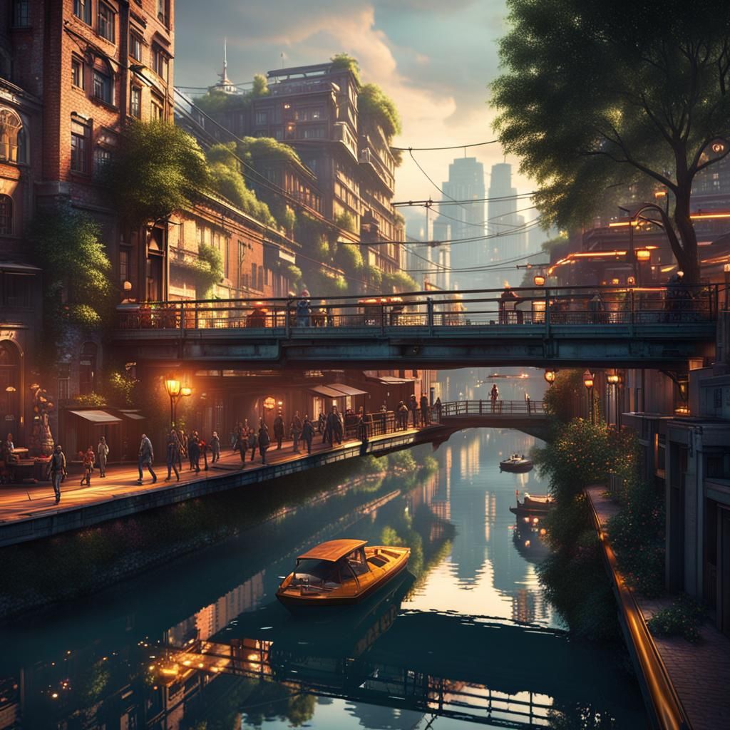 bustling streets of an advanced hydro-punk city - AI Generated Artwork ...
