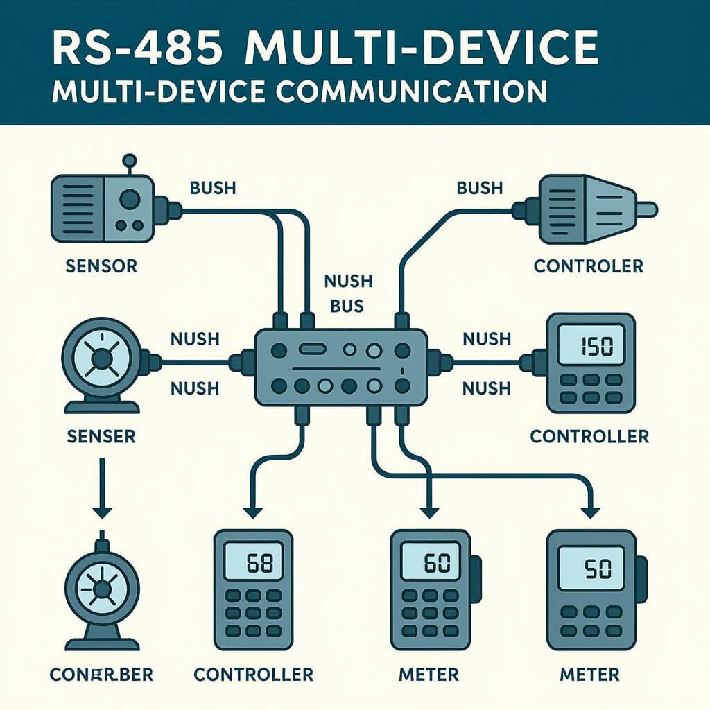 RS-485 Multi-Device Communication Bus Topology Dia... - AI Art