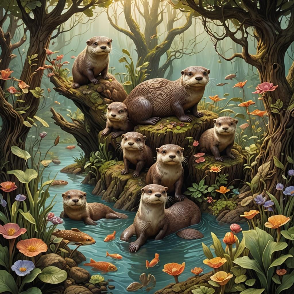 The magic otter family - AI Generated Artwork - NightCafe Creator
