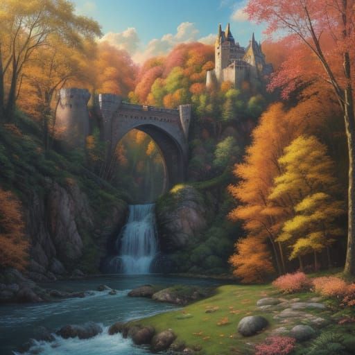 Castle, Bridge, and Waterfall - Castle, Bridge, and Waterfal...