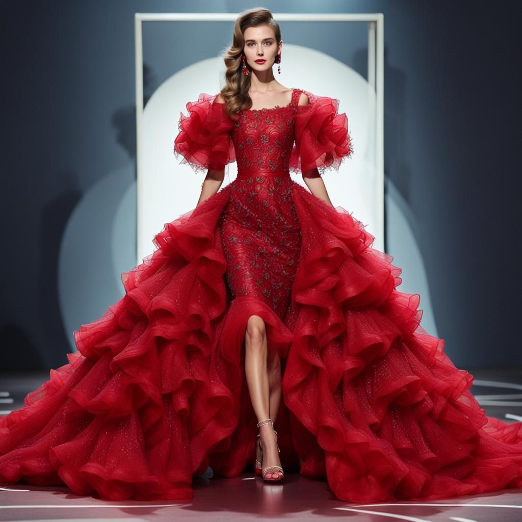 Red Wide Evening Gown Realistic & Simple. Redone. - AI Generated Artwork - NightCafe Creator