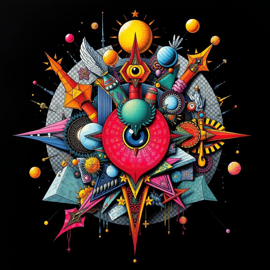 Mixture - Geometric Ink Drawing in Vibrant Color