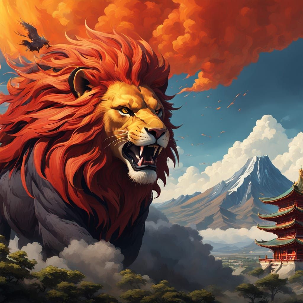 Lion-Phoenix Chimera Revelation in Splendid Matte ... - AI Art