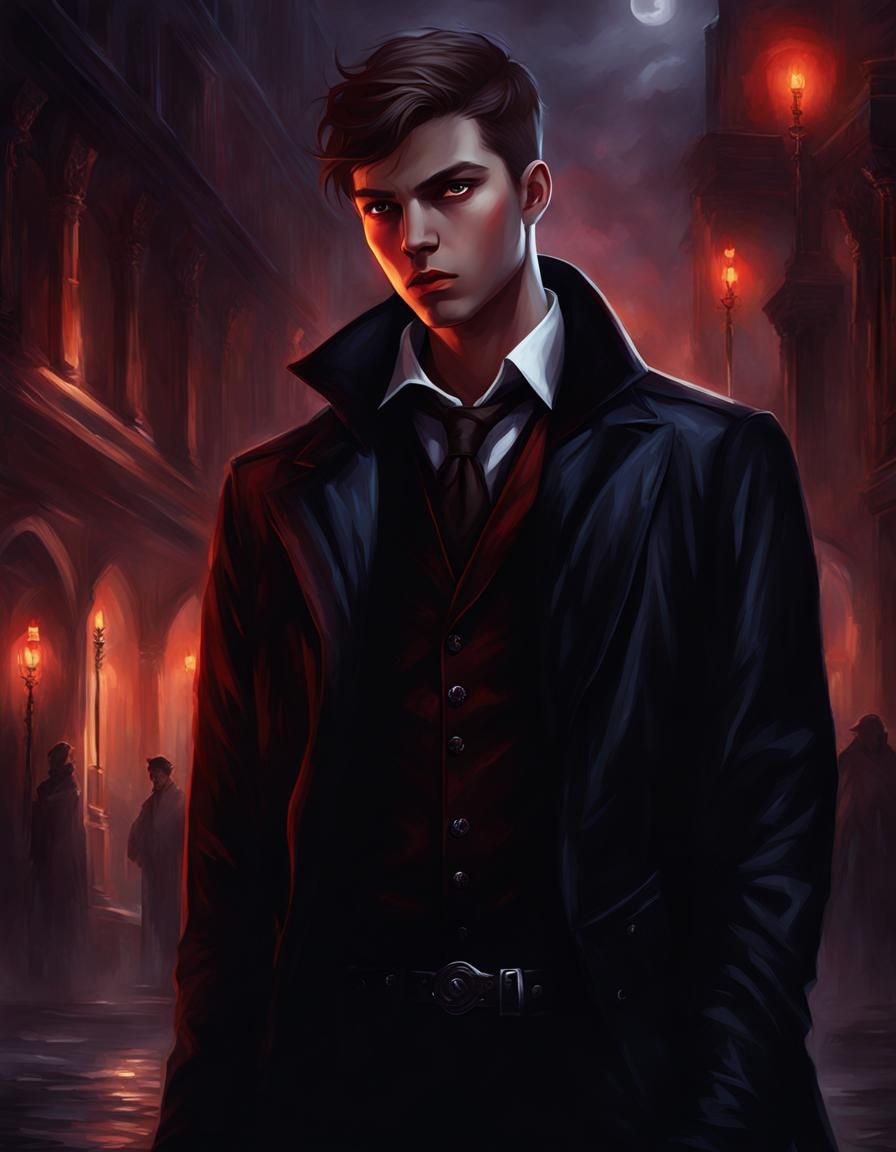 rebellious deep color vampire teen boy with crew cut brown hair digital ...