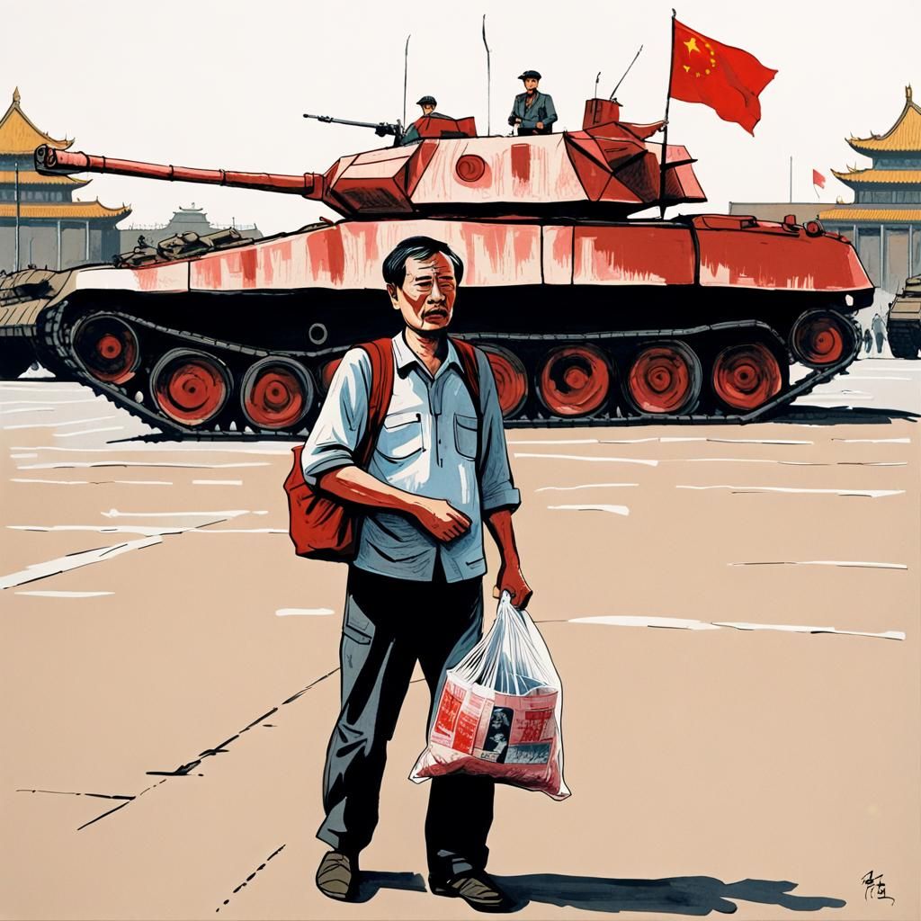 Man Stops Tank. 1989 Tiananmen Square protests and massacre - AI ...