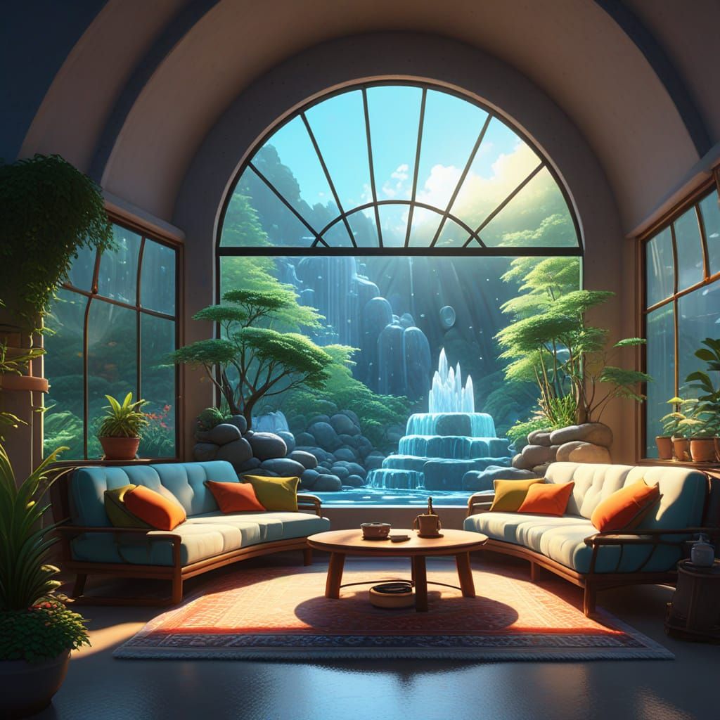 Ghibli Anime: Igloo Living Room with Ice Lamp - AI Art