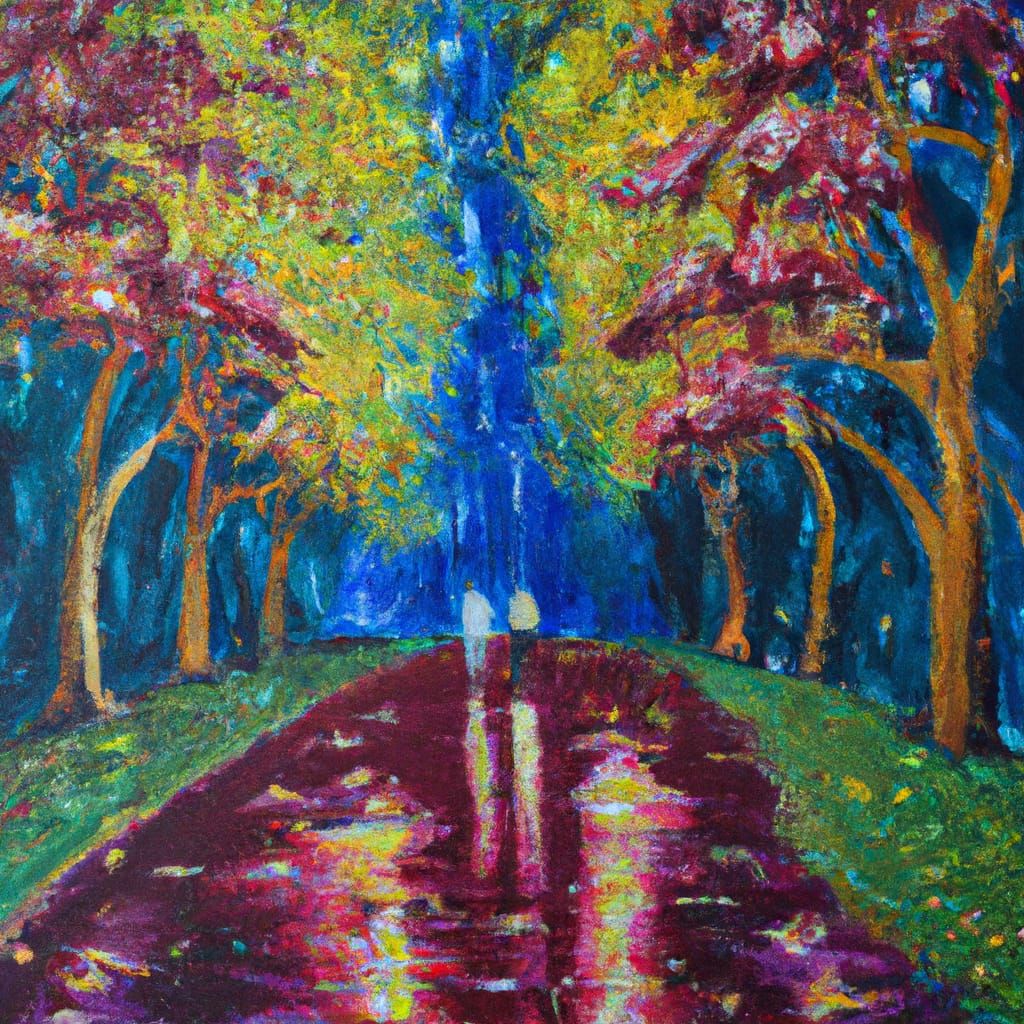 "Couple enjoying a warm summer walk in the rain at night on a wind ...