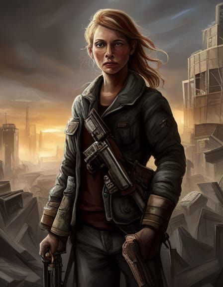 Create an artwork depicting an apocalypse survivor. Show their ...