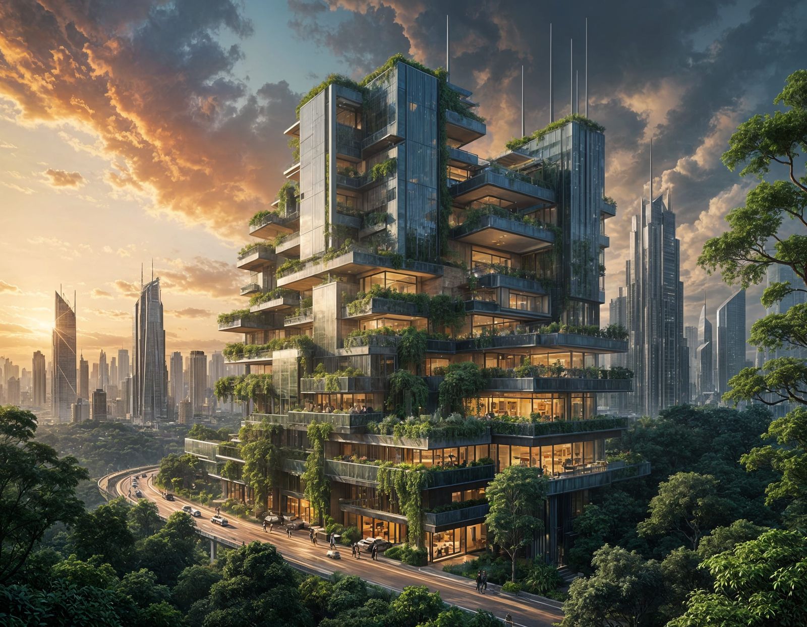 Solarpunk - Surreal Solarpunk Cityscape with Lush Greenery ...