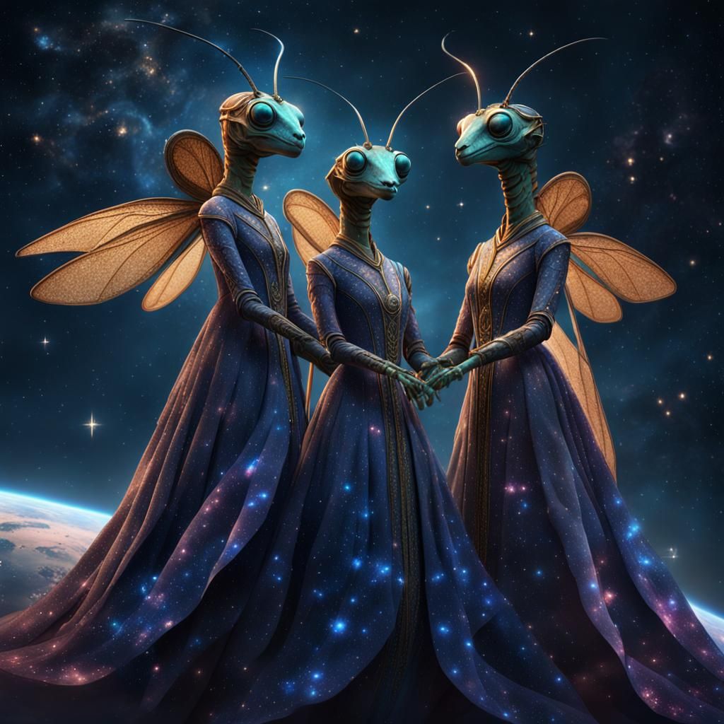Maiden mantises in space - AI Generated Artwork - NightCafe Creator