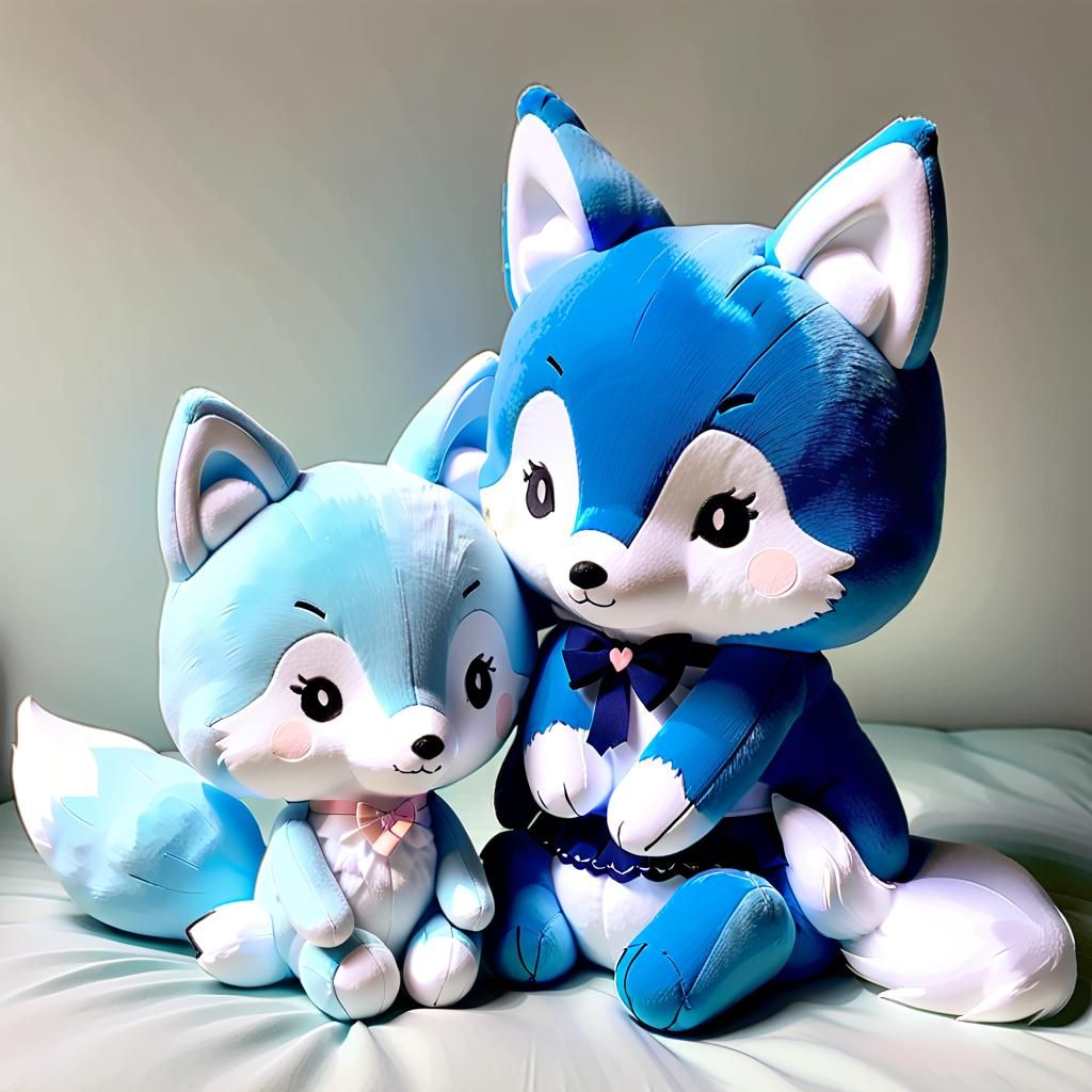 Adorable Cute fluffy soft blue and white fox plushies - AI Generated ...