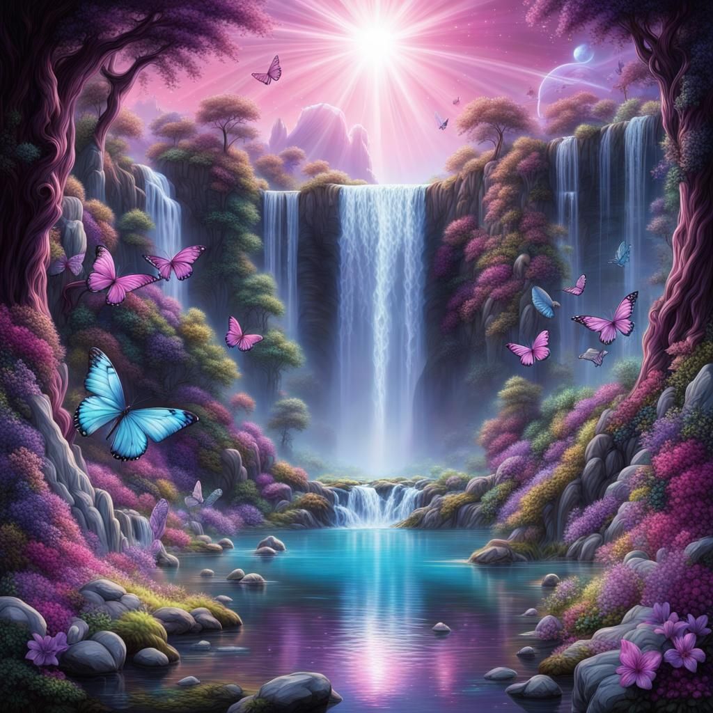 Peaceful Utopia between Earth and the other Planets bright rays of ...