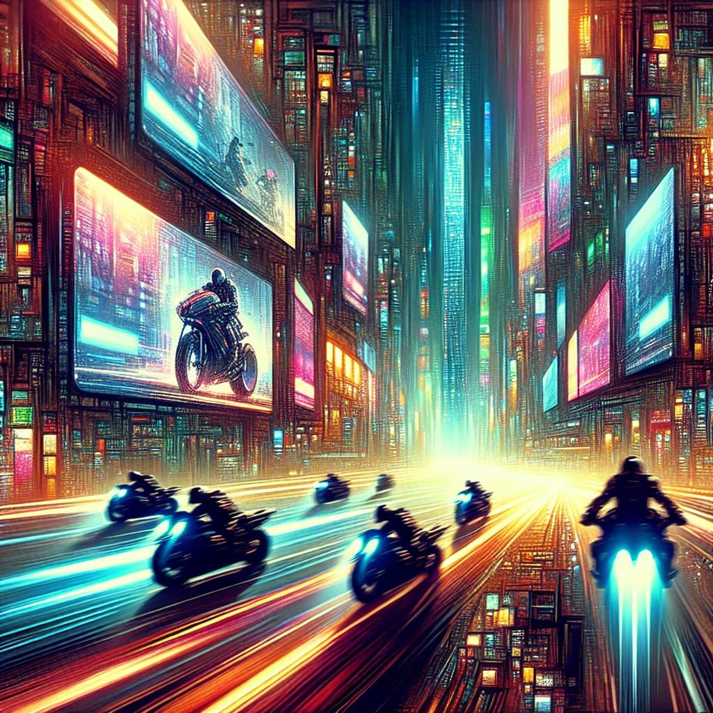 Cyberpunk Street Racing - Cyberpunk Cityscape at High Speed