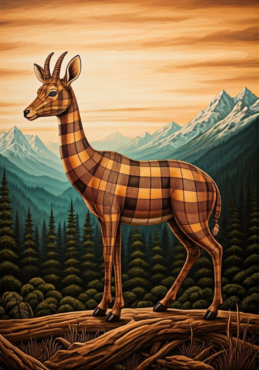 Pyrographically Whittled Plaid Animals 3D Doodlecraft, Mountains