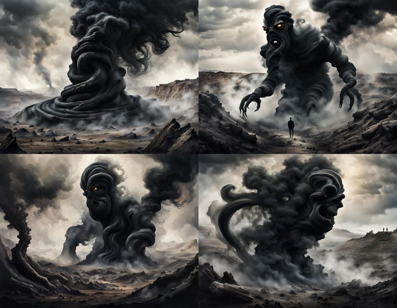 a black shadowy smoke monster made of dark black spiraling tornado like ...