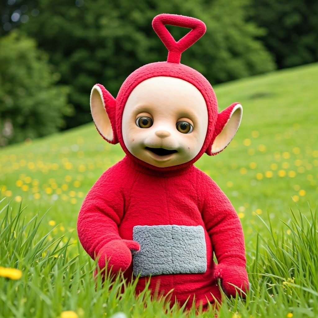 Teletubby giving a toothy smile - Whimsical Teletubby in Lus...
