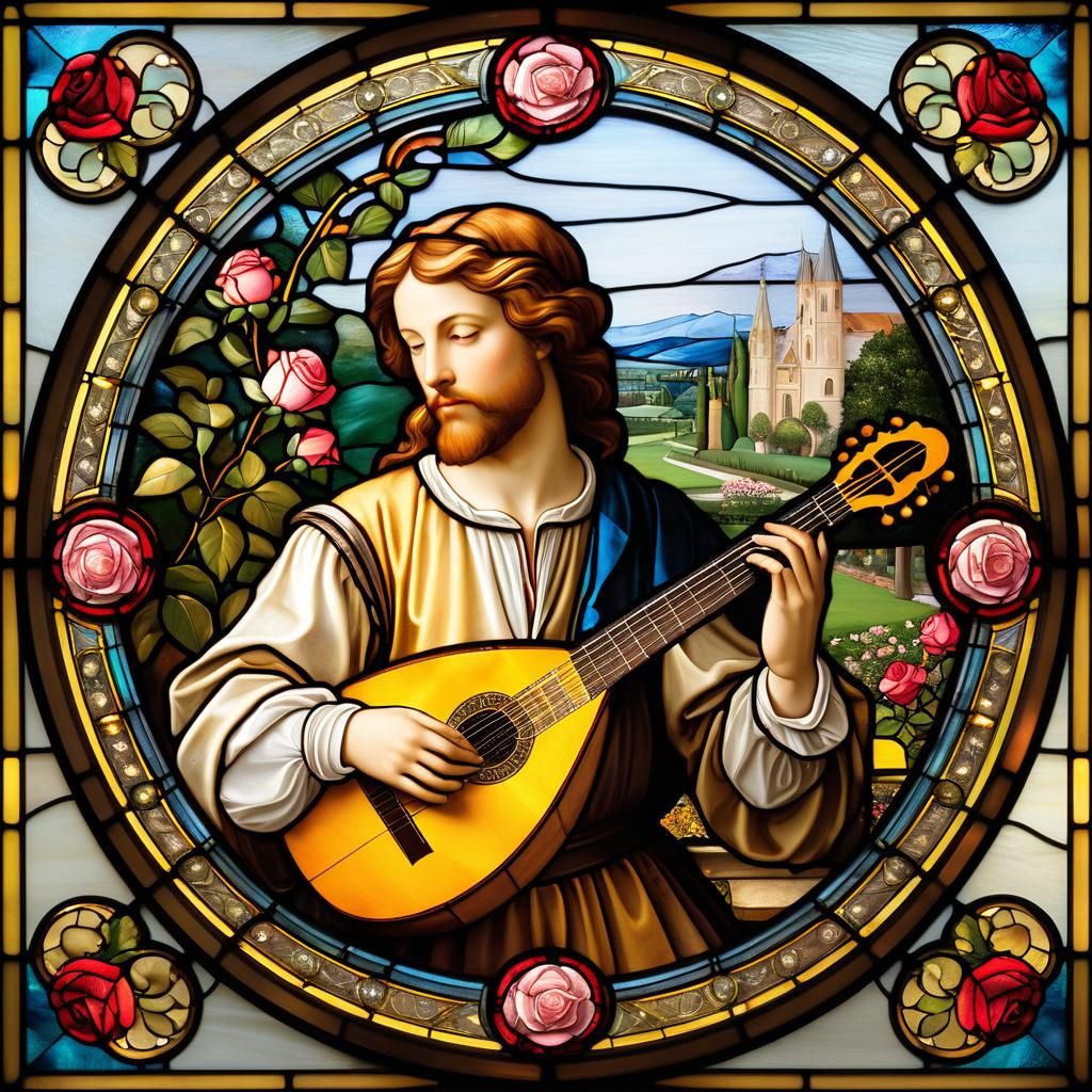 Stained Glass of a Renaissance Lute Musician - AI Generated Artwork ...